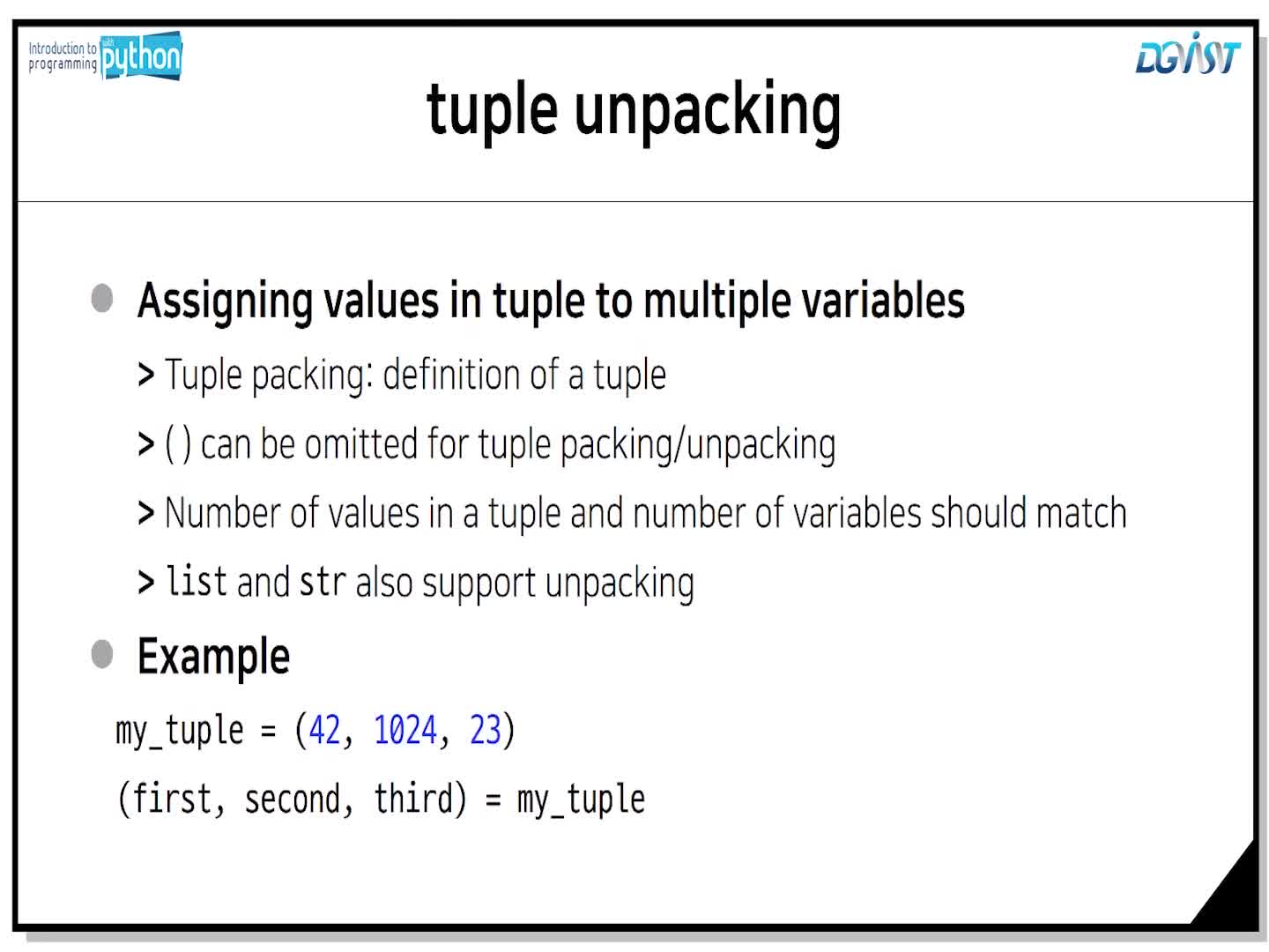 Python을 이용한 기초프로그래밍 4 2 Data Structures Tuple And String Dgist
